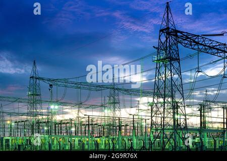 Electric substation at night Stock Photo - Alamy
