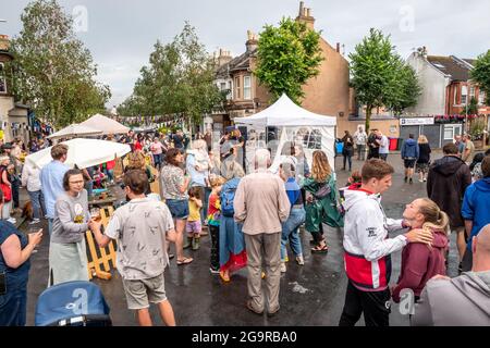 Brighton, July 25th 2021: Scene from a wet street party in Brighton ...