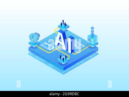 Flat 3d Isometric Ai Artificial Intelligence Analysis Stock Market Data Around The World. AI ...
