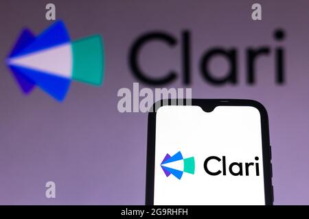 In this photo illustration the Clari logo is seen displayed on a ...