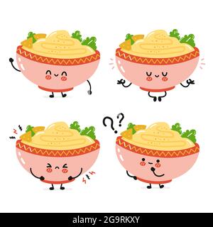 Cute funny traditional hummus bowl character juggle chickpea. Vector ...