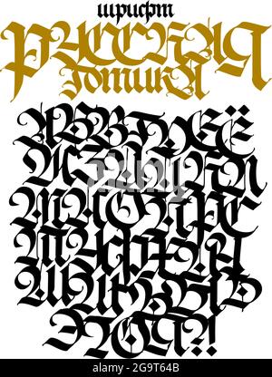 Russian gothic font. Vector. The inscription is in Russian. Neo-Russian ...