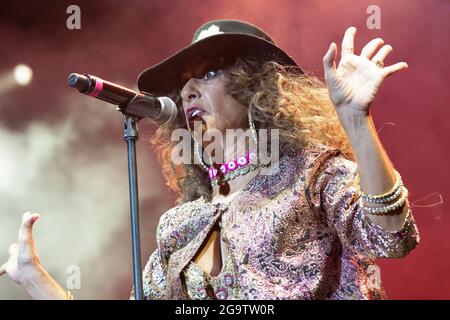 Singer Rosario Flores performs on stage at Noches del Botanico music ...