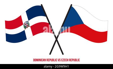 Dominican Republic flag and Czech Republic flag waving together on blue ...