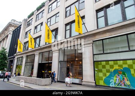 Selfridges flagship store seen in Oxford Street in London.The iconic ...