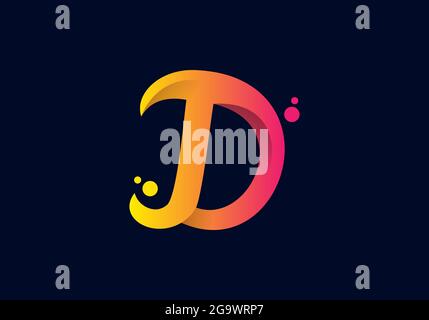 Yellow pink gradient color of D initial letter in oval shape with crown ...