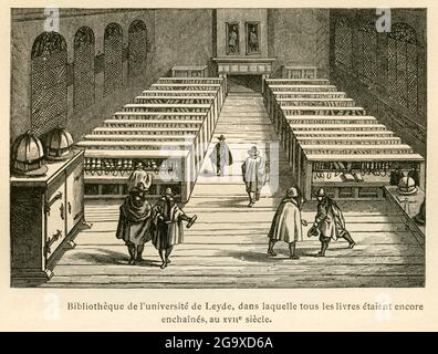 The library of the University of Leiden or Leyden, 17th century, the ...