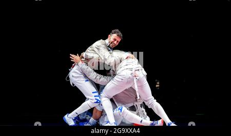 Chiba, Japan. 28th July, 2021. Fencing: Olympia, 1130: Sabre team, men ...