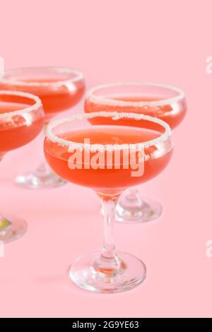 Glasses of Hemingway daiquiri cocktail on color background Stock Photo ...