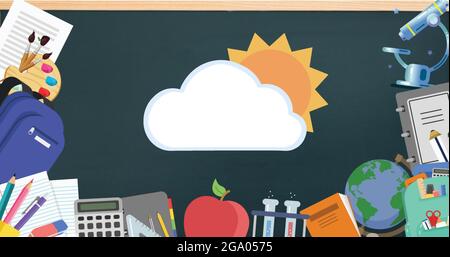Multiple school concept icons against white lined paper Stock Photo - Alamy
