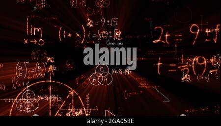 Mathematical equations floating against black background Stock Photo ...
