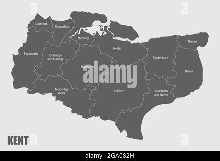 Kent county map divided in districts with labels, England Stock Vector ...