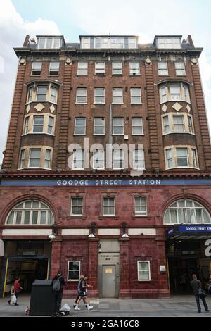 Entrance of Goodge Street Station in London with a flower stall visible ...