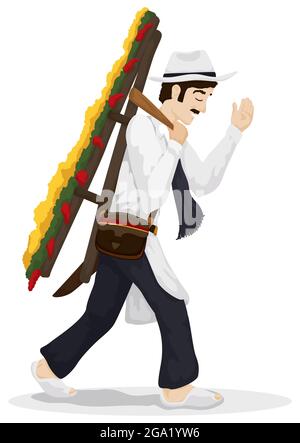 Traditional hat in the Colombian and paisa culture, in outlines style ...