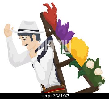 Traditional hat in the Colombian and paisa culture, in outlines style ...