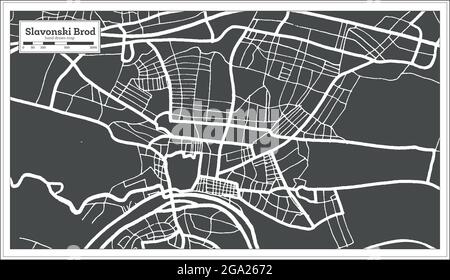 Slavonski Brod Croatia City Map in Black and White Color in Retro Style ...