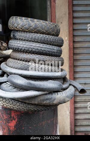 A vertical closeup shot of tires on a white background Stock Photo - Alamy