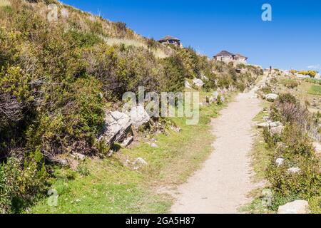 Village on Isla del Sol (Island of the Sun) in Titicaca lake, Bolivia ...