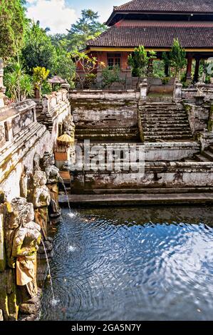 Goa Gajah Elephant Cave complex, Moss covered sculptures in the forest ...