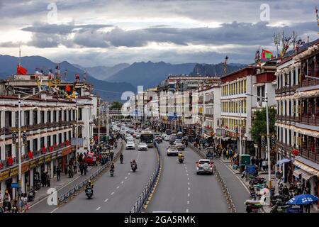 Downtown view of Lhasa city in southwest China's Tibet autonomous ...