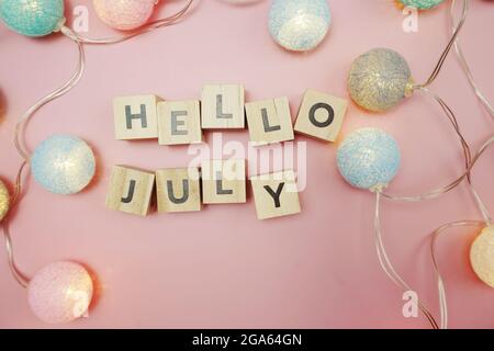 Hello July alphabet letter with space copy on pink background Stock ...