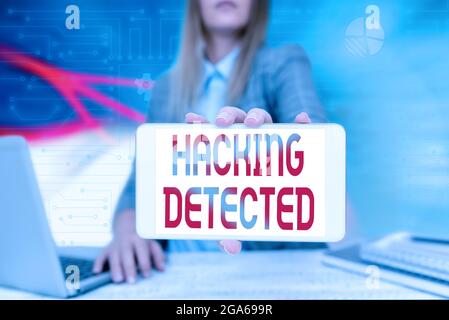 Conceptual display Hacking Detected, Business showcase activities that ...