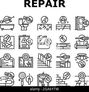 Building restoration line icons collection. Home refurbishment ...