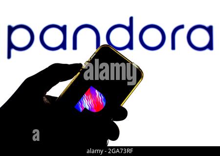 In this photo illustration, the Pandora Radio logo is seen displayed on ...