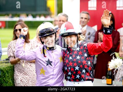 Candida Crawford (right) and Thea Gosden-Hood celebrate after finishing ...