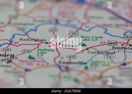 Dillwyn Virginia shown on a road map or Geography map Stock Photo - Alamy
