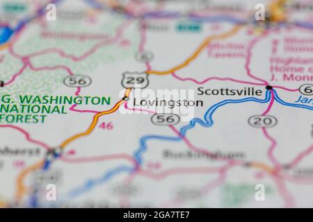 Lovingston Virginia shown on a road map or Geography map Stock Photo ...