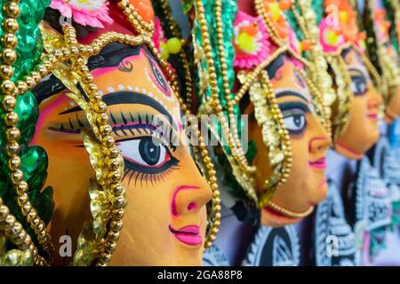 Colorful Chhau (or chhou) masks of santal tribes , handicrafts on ...