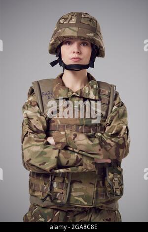 Studio portrait of confident female soldier looking sideways Stock ...