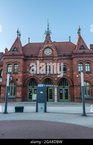 MALBOR, POLAND - Jun 16, 2021: The train station building in Malbork ...
