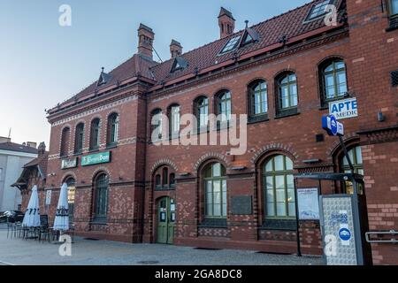 MALBOR, POLAND - Jun 16, 2021: The train station building in Malbork ...