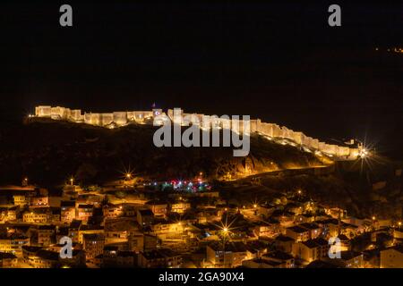Illuminated historical Bayburt castle in night view Stock Photo - Alamy
