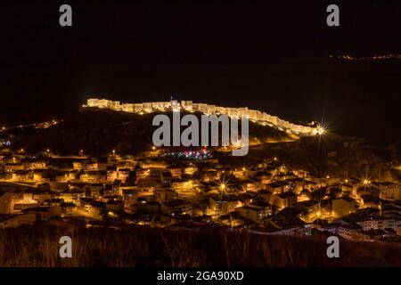 Illuminated historical Bayburt castle in night view Stock Photo - Alamy