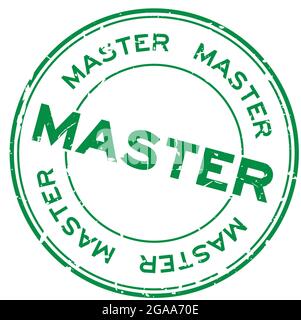 Grunge green master copy word rubber seal stamp on white background ...