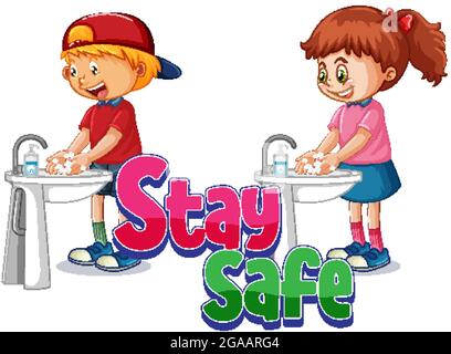 Stay Safe logo with hand soap product isolated on white background ...