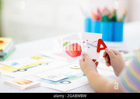English language learning card child pointing with fingers to his ...