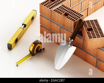 Construction materials and tools isolated on white background. 3d ...