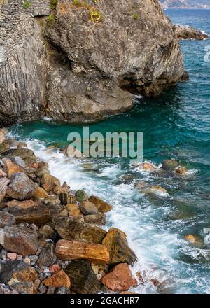 Beautiful scenery of the crazy sea waves and the empty beach during ...