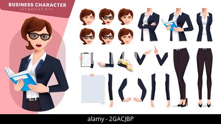 Businesswoman creation kit vector set. Business woman character kit in ...