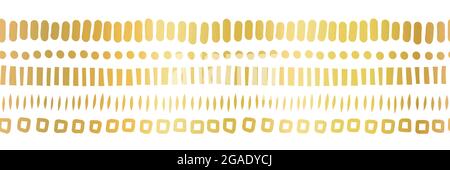 Gold foil doodle stripes border seamless vector repeat. Metallic golden ...