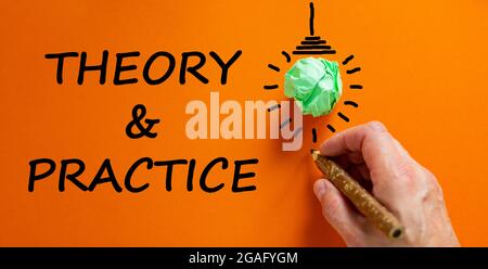 Theory and practice symbol. Businessman writing words 'Theory and ...