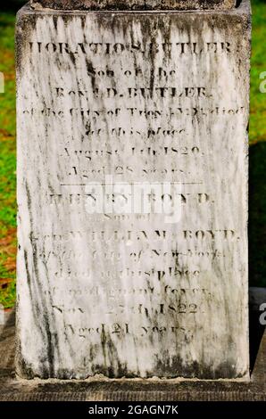 A headstone stands in Blakeley Cemetery in Historic Blakeley State Park ...