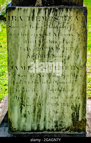 A headstone stands in Blakeley Cemetery in Historic Blakeley State Park ...