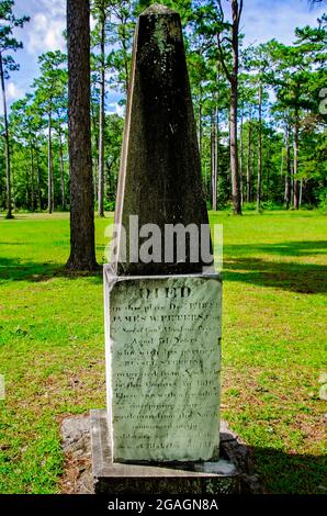 A headstone stands in Blakeley Cemetery in Historic Blakeley State Park ...
