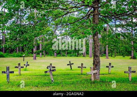 Concrete crosses stand in Blakeley Cemetery in Historic Blakeley State ...