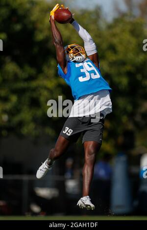 Los Angeles Chargers cornerback Donte Jackson (26) is called for pass ...